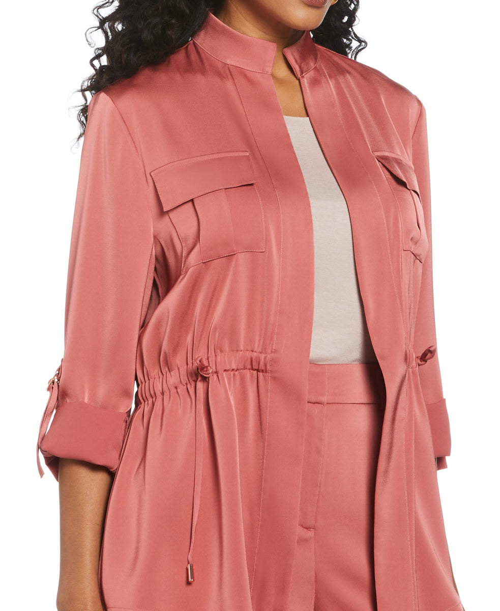 Women's Drawcord Waist Shine Jacket | Rafaella