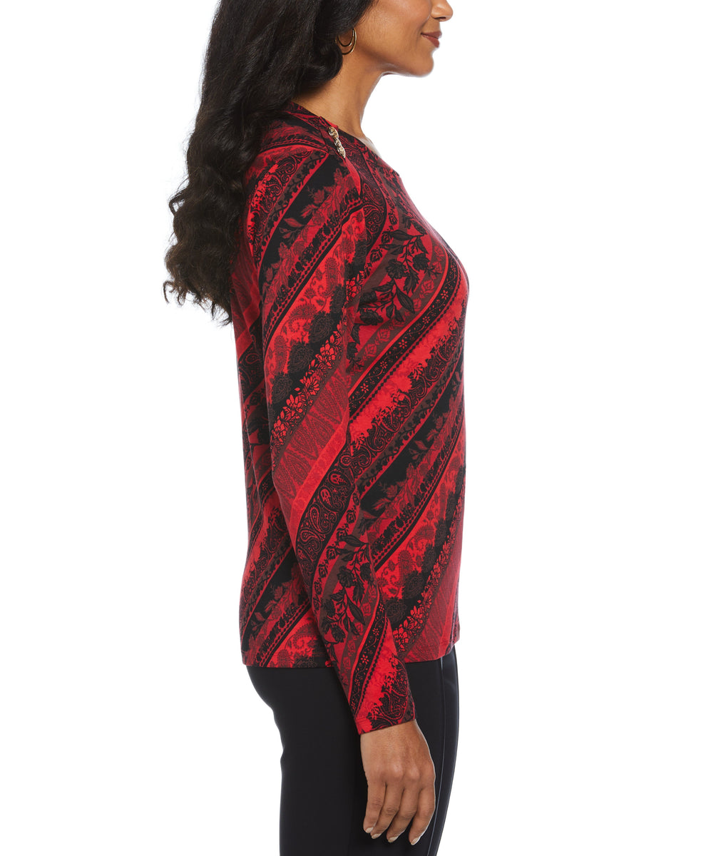 Women's Paisley Stripe Button Detail Top | Rafaella