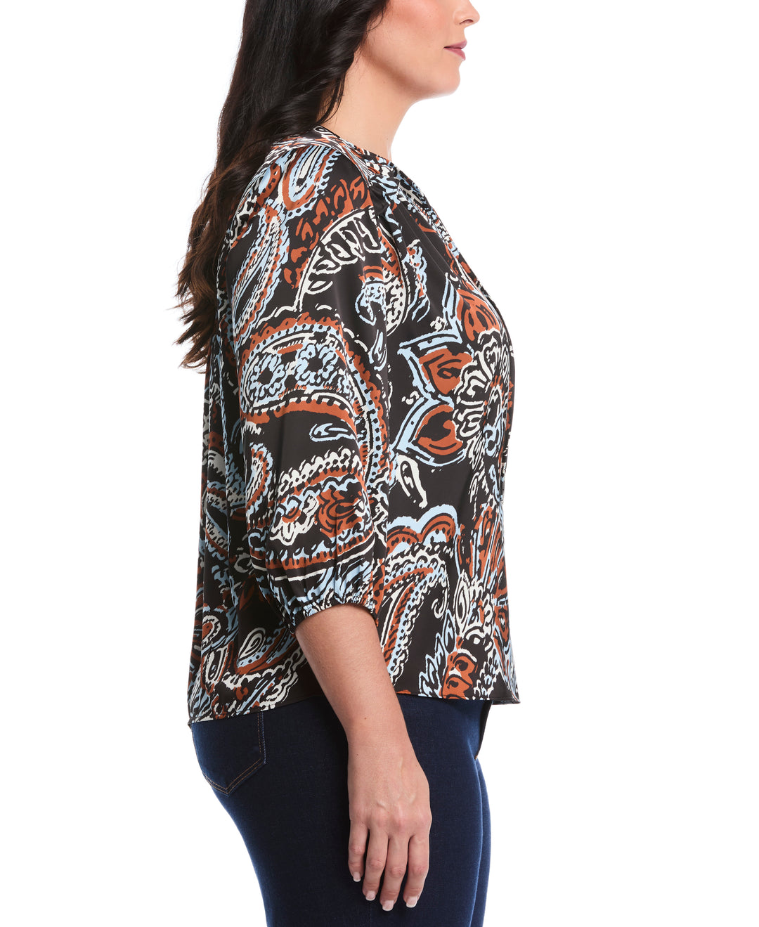 Plus Size Paisley Print Ruffle Puff Sleeve Top – Rafaella