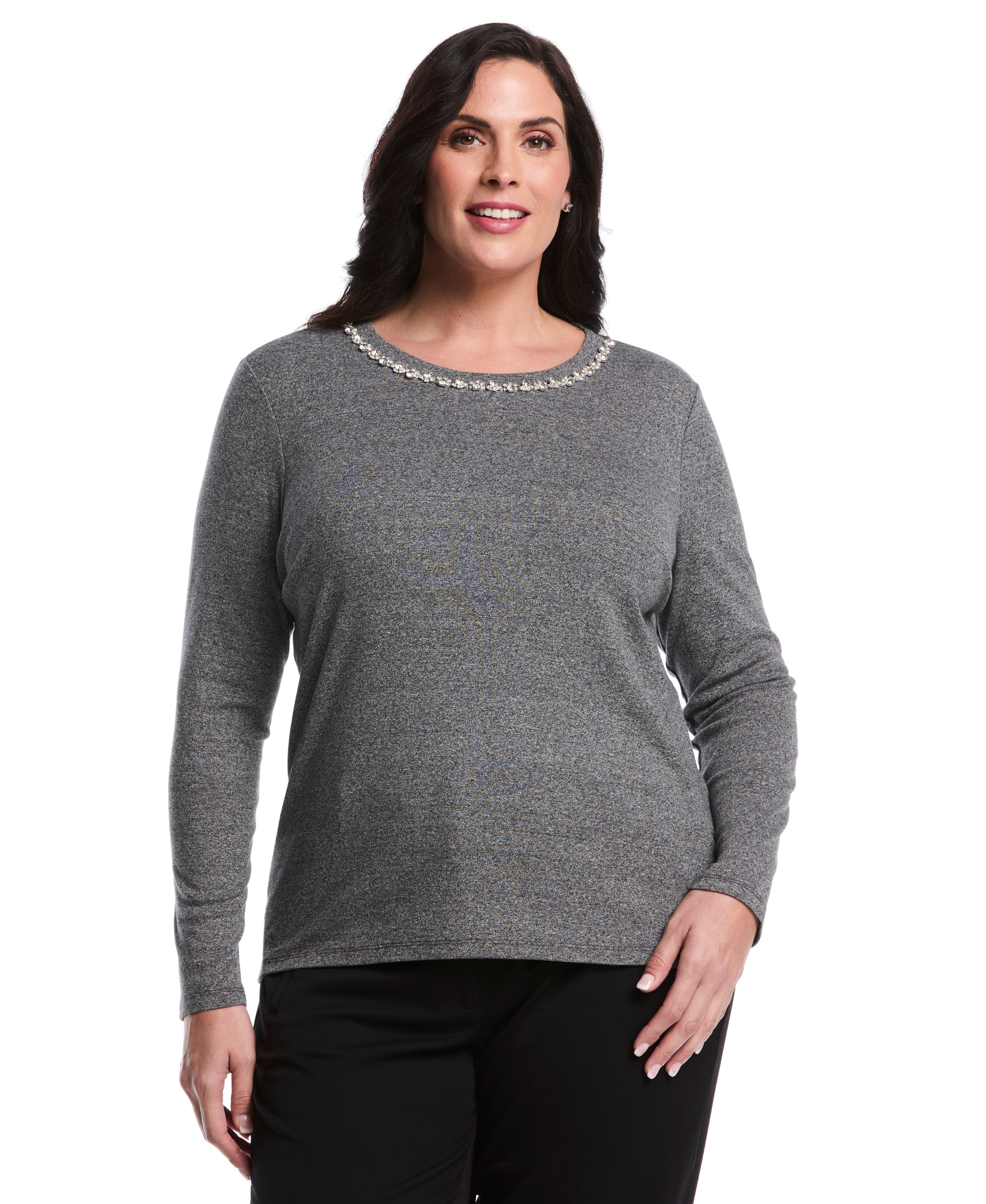 Plus Size Embellished Neck Top – Rafaella
